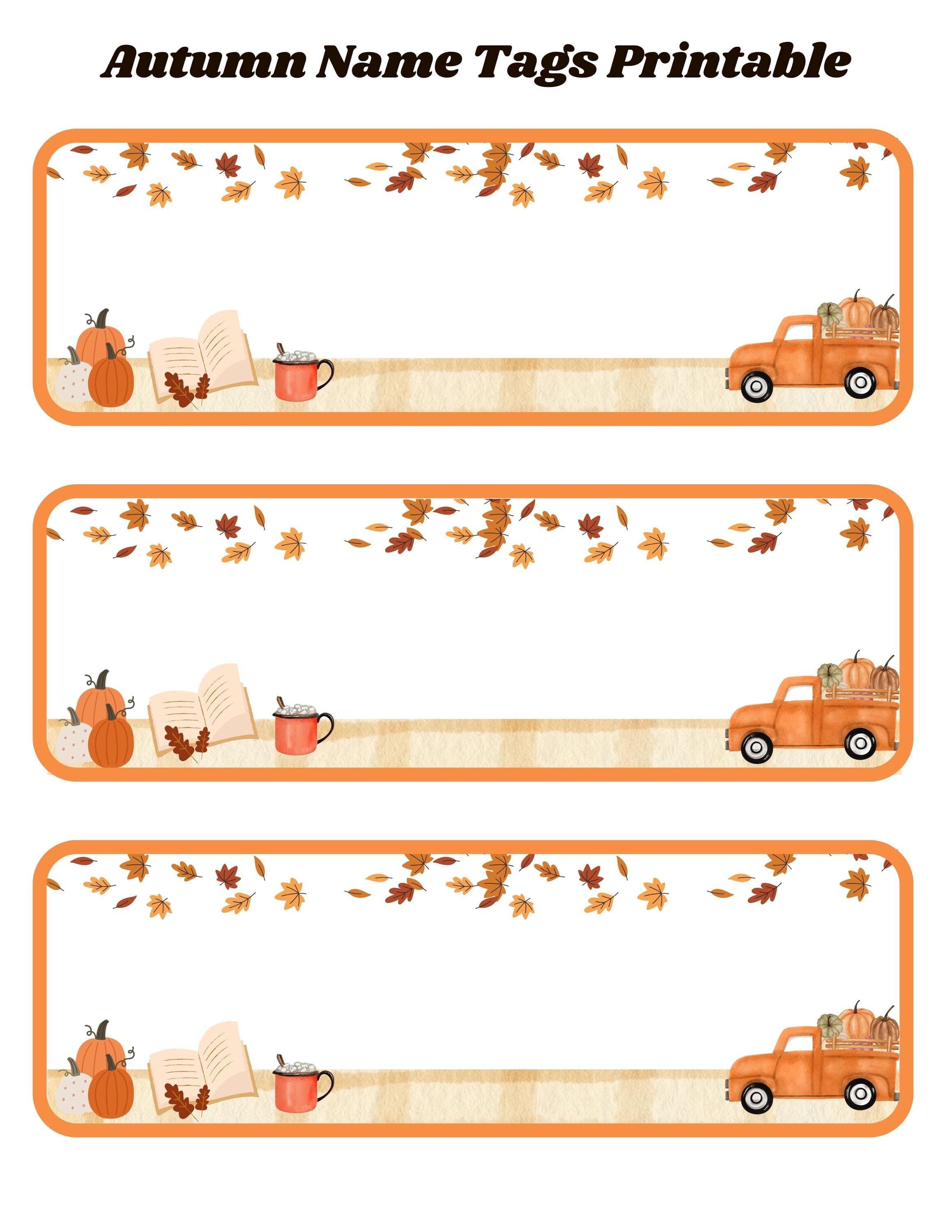 Autumn Fall Children's Name Tag [instant Download] 8x11 Nametag ...