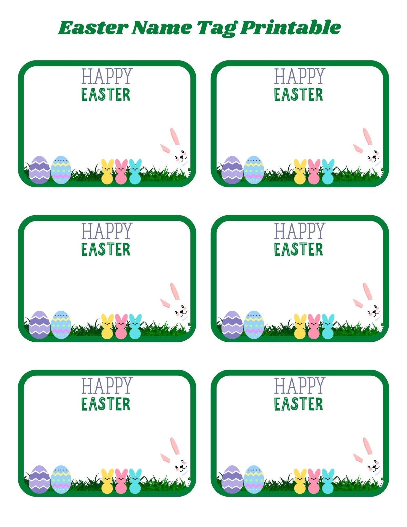 Easter Name Tag Printable Set of 4 [instant Download JPG PDF] 8x11 ...