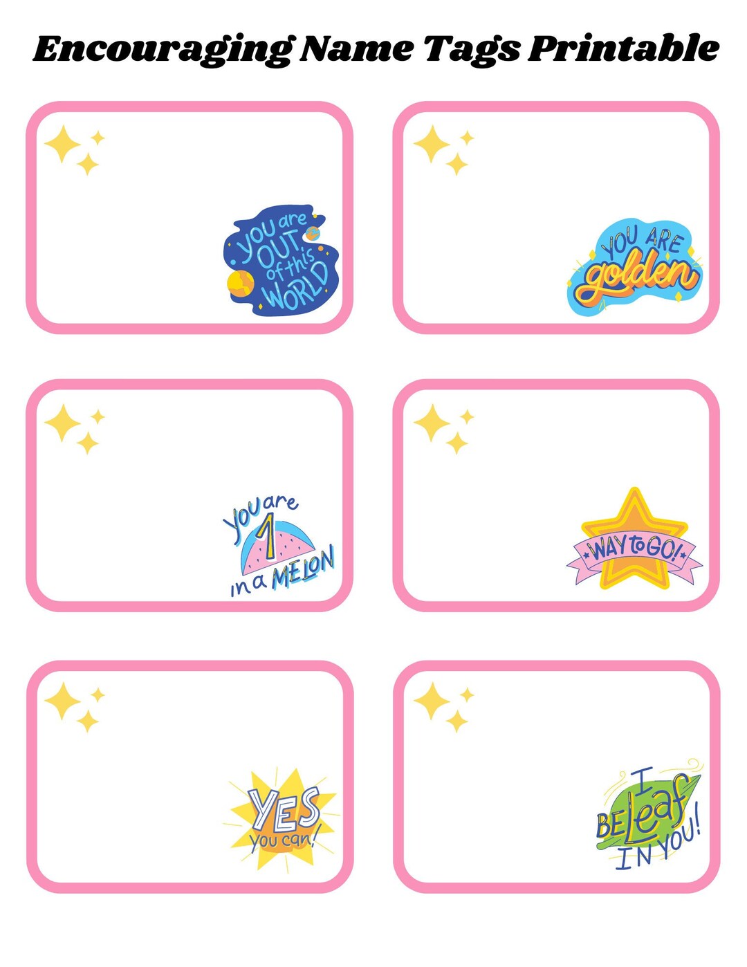 Blue + Pink Name Tags I Encouraging Girls & Boys Children's [instant ...