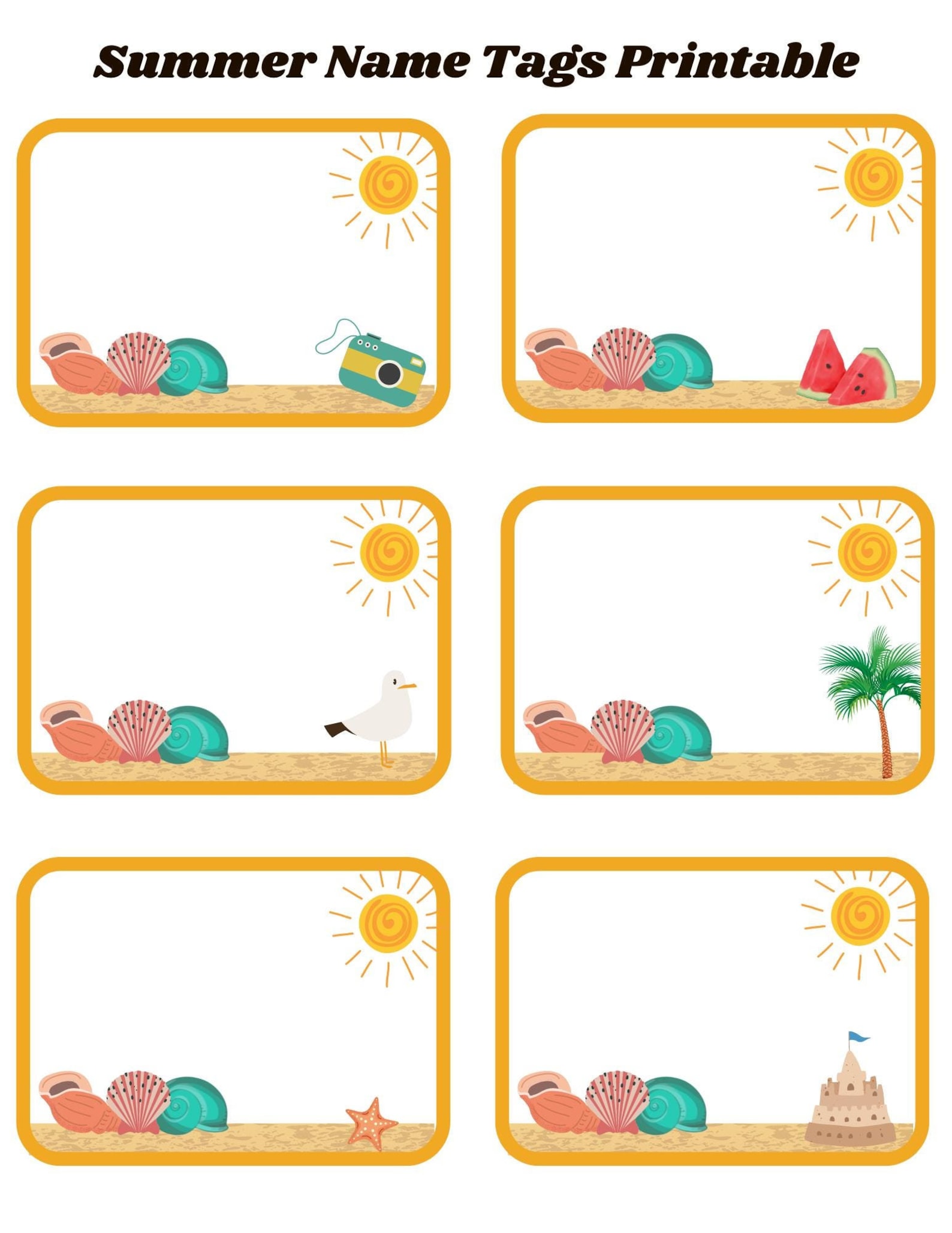 Summer Children's Name Tag [instant Download] 8x11 Placemat Setting ...