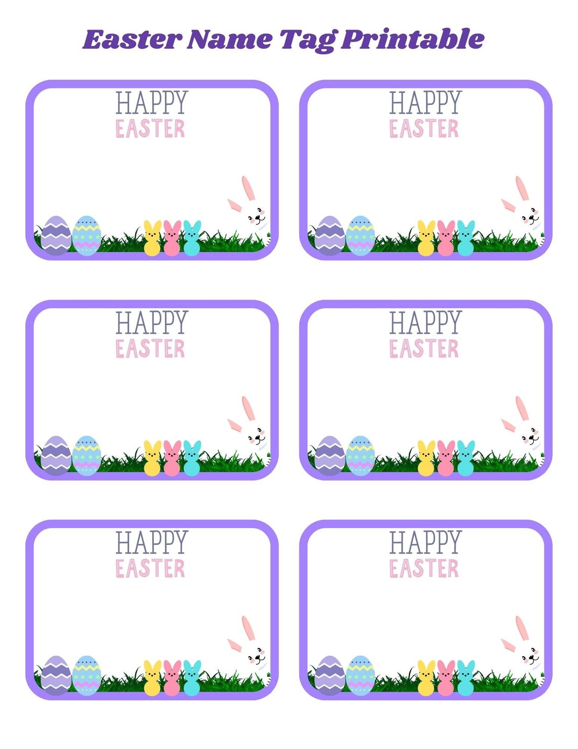 Easter Name Tag Printable Set of 4 [instant Download JPG PDF] 8x11 ...