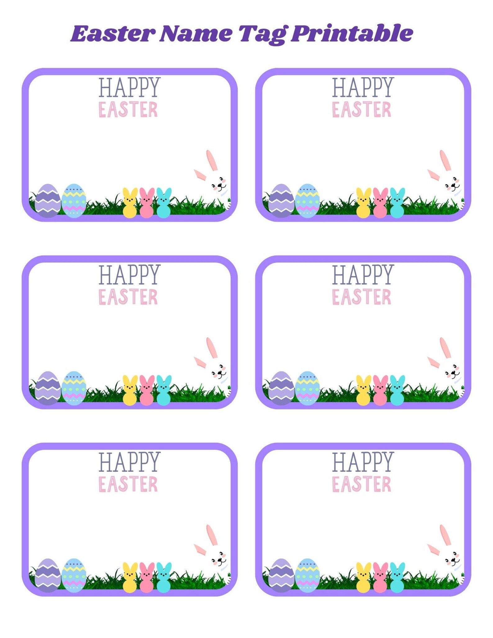 Easter Name Tag Printable Set of 4 [instant Download JPG PDF] 8x11 ...