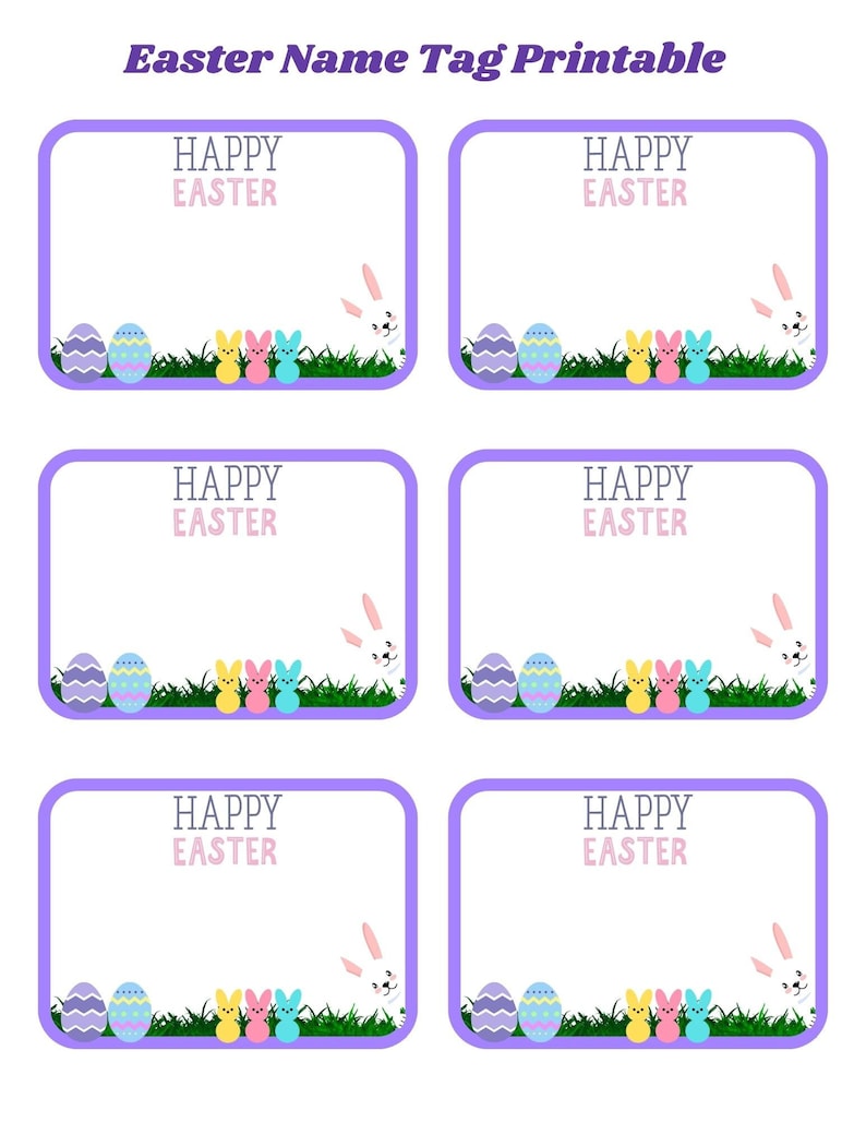 Easter Name Tag Printable Set of 4 [instant Download JPG PDF] 8x11 ...