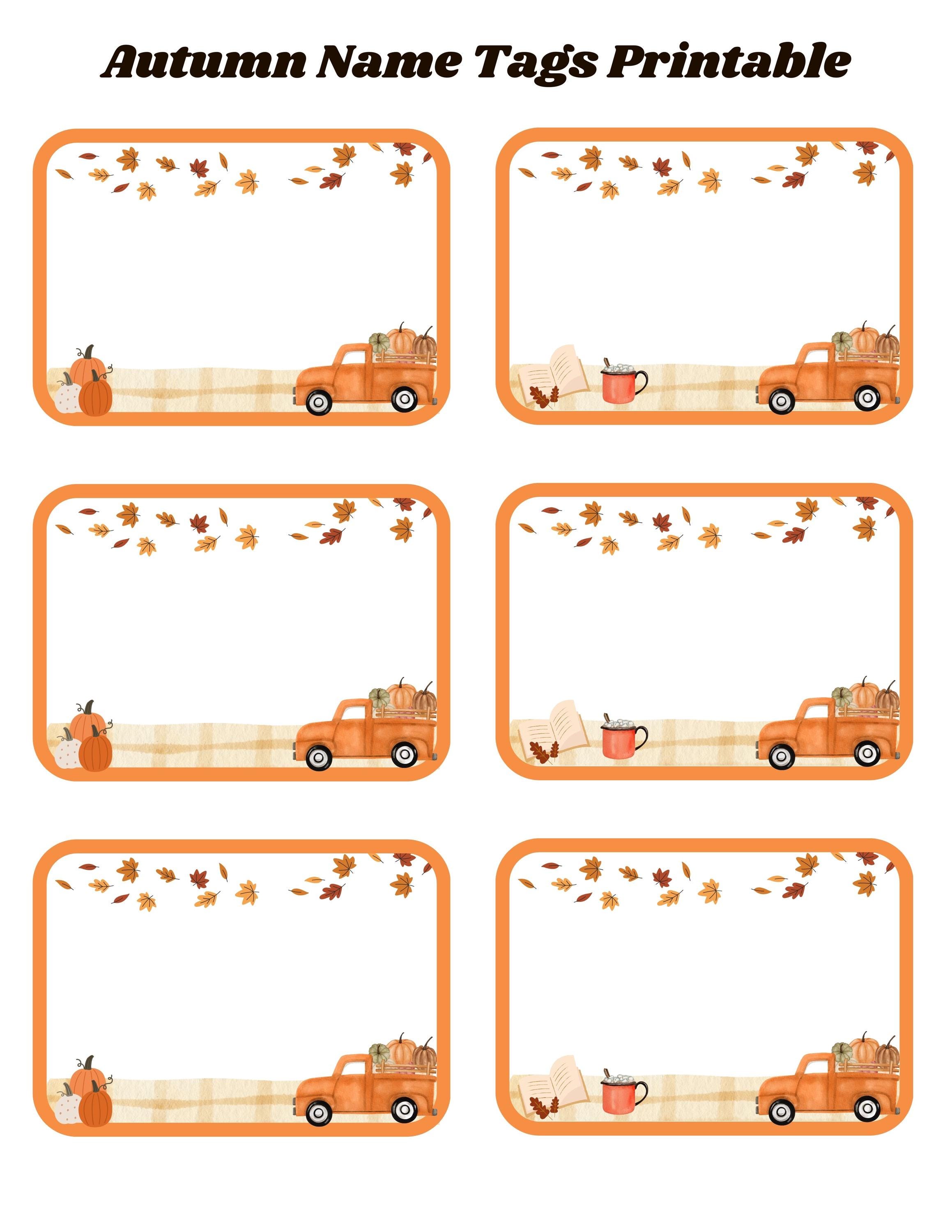 Autumn Fall Children's Name Tag [instant Download] 8x11 Nametag ...