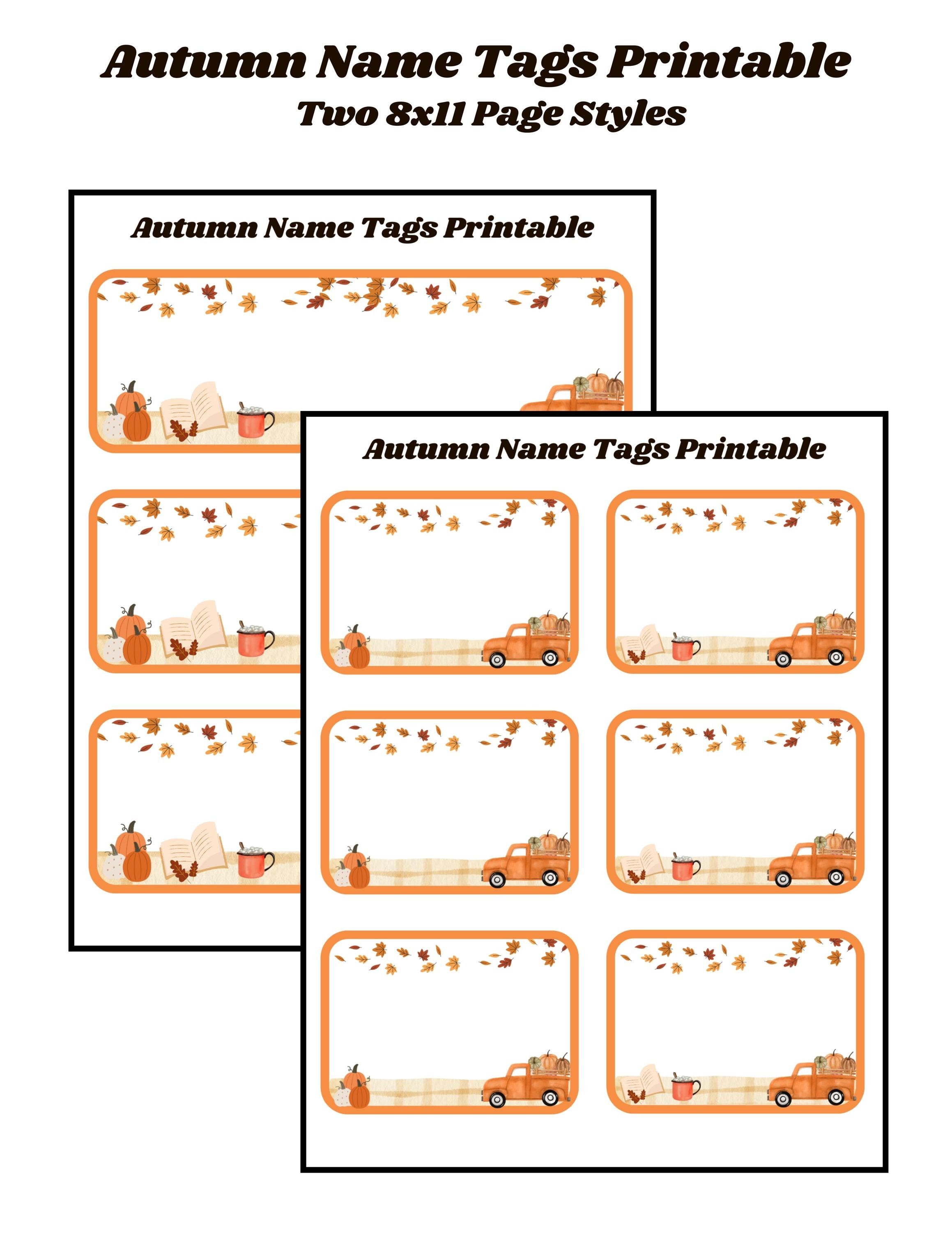 Autumn Fall Children's Name Tag [instant Download] 8x11 Nametag ...