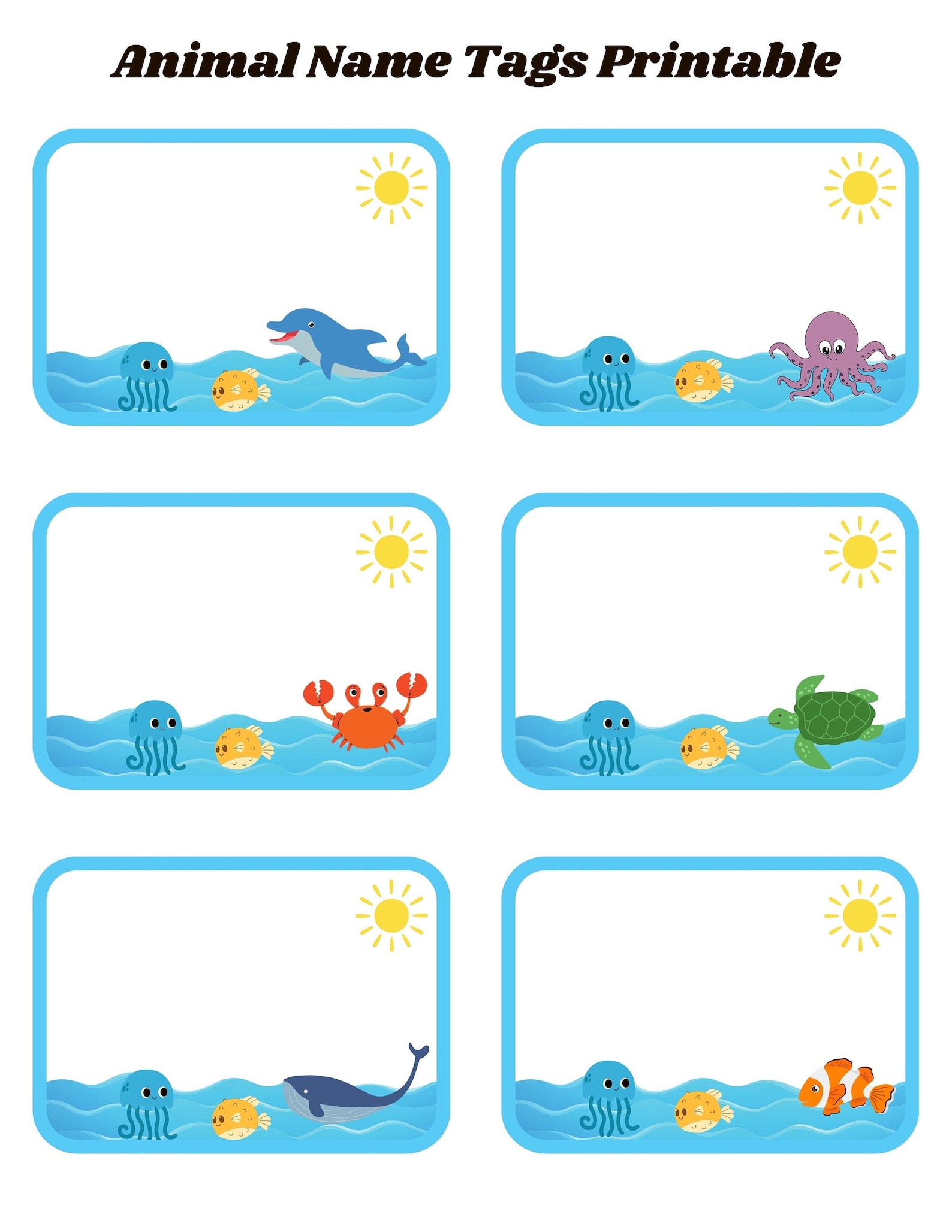 Ocean Animals Children's Name Tag [instant Download] 8x11 Nametag ...