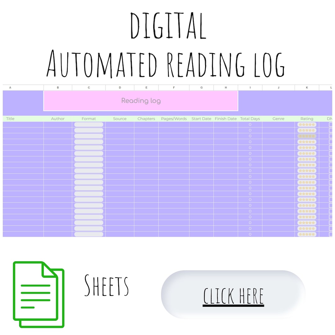 Digital Automated Reading Log Google Sheets Template - Etsy
