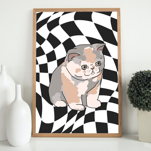 Checkerboard Cat - Etsy