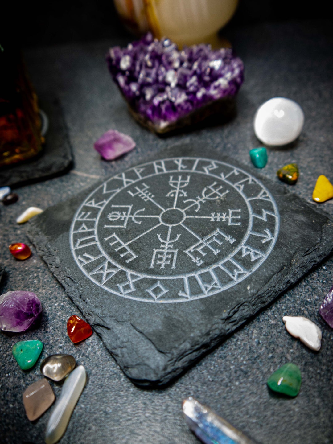 The Runic Compass Personalised Viking Coaster, Vegvisir Coaster, Norse ...