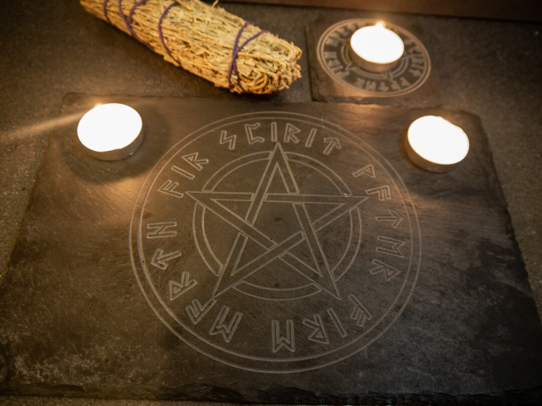 Wiccan Altar Pentagram Slate Set, Altar Table , Pentagram Design ...