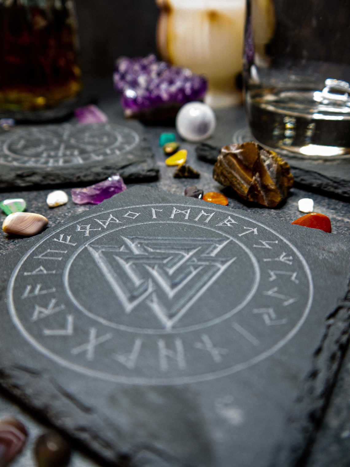 Personalised Valknut Coaster, Vegvisir Coaster, Norse, Valheim Inspired ...