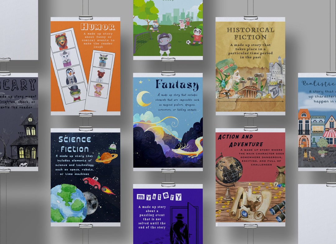 Literary Genre Posters, Set of 9, Fiction Genres, Library Genre Posters ...