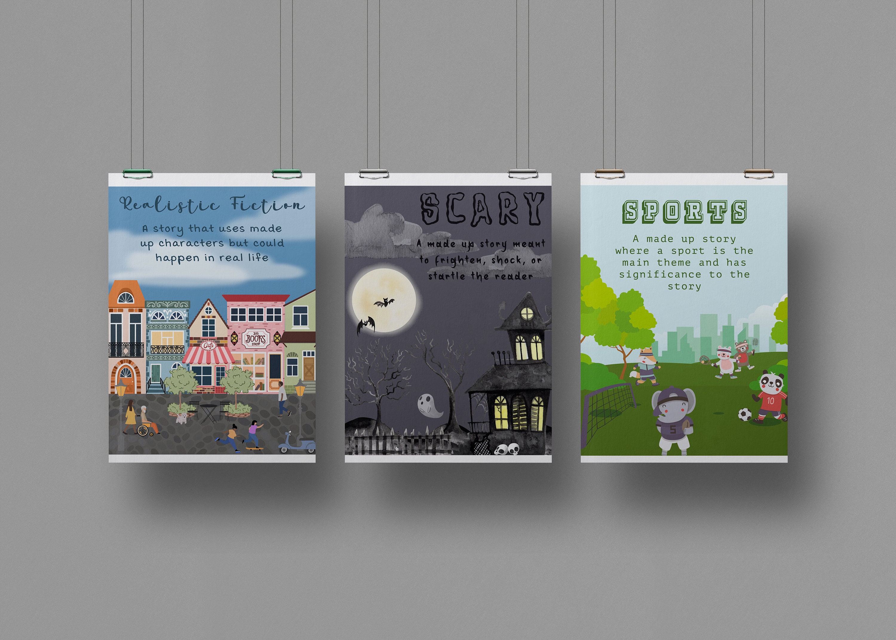 Literary Genre Posters, Set of 9, Fiction Genres, Library Genre Posters ...