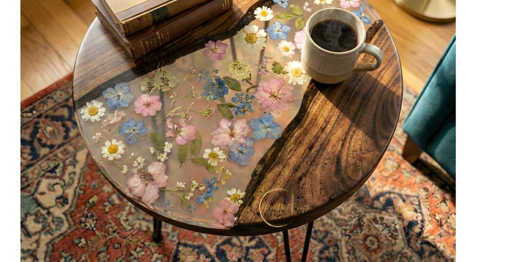 Real Flower Resin Table – Cottagecore Home Decor – Custom Botanical ...
