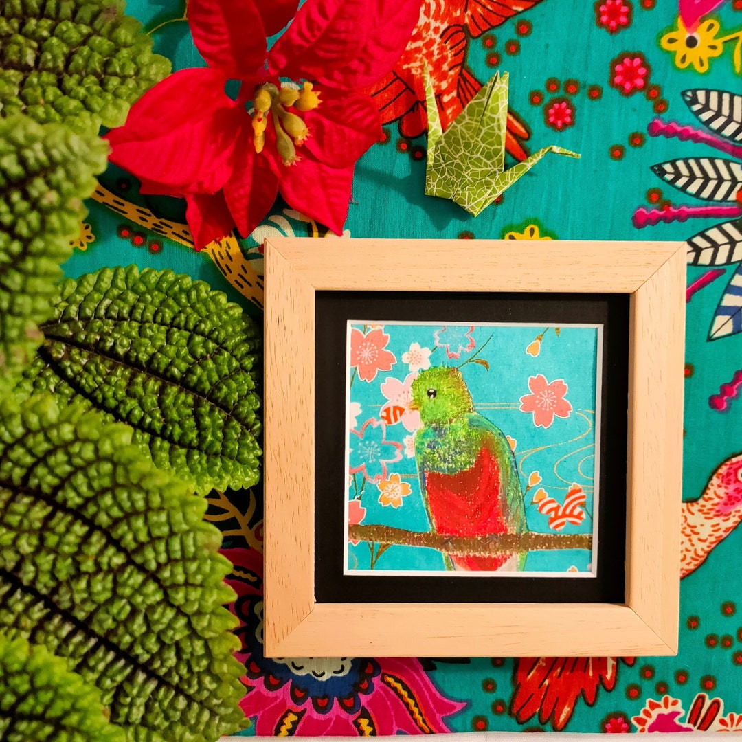 Small Quetzal Sakura Painting in Dry Pastel and Handmade Japanese Paper ...