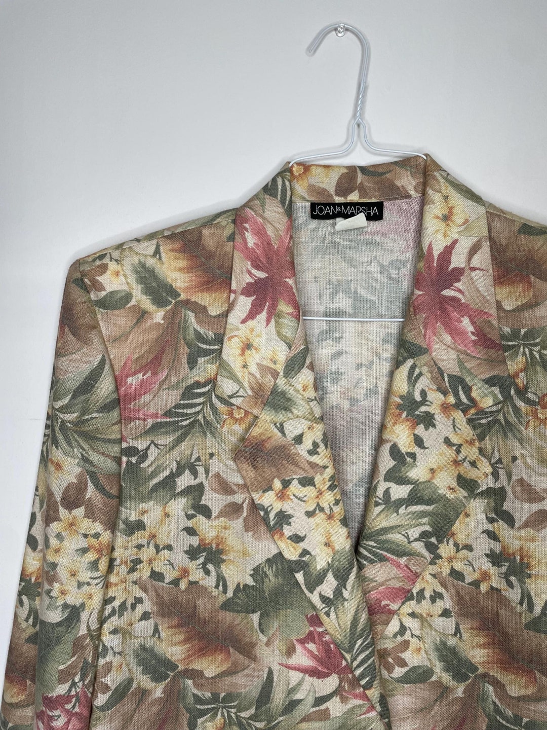 90s Linen Blend Floral Print Blazer | Tag Size L - Etsy