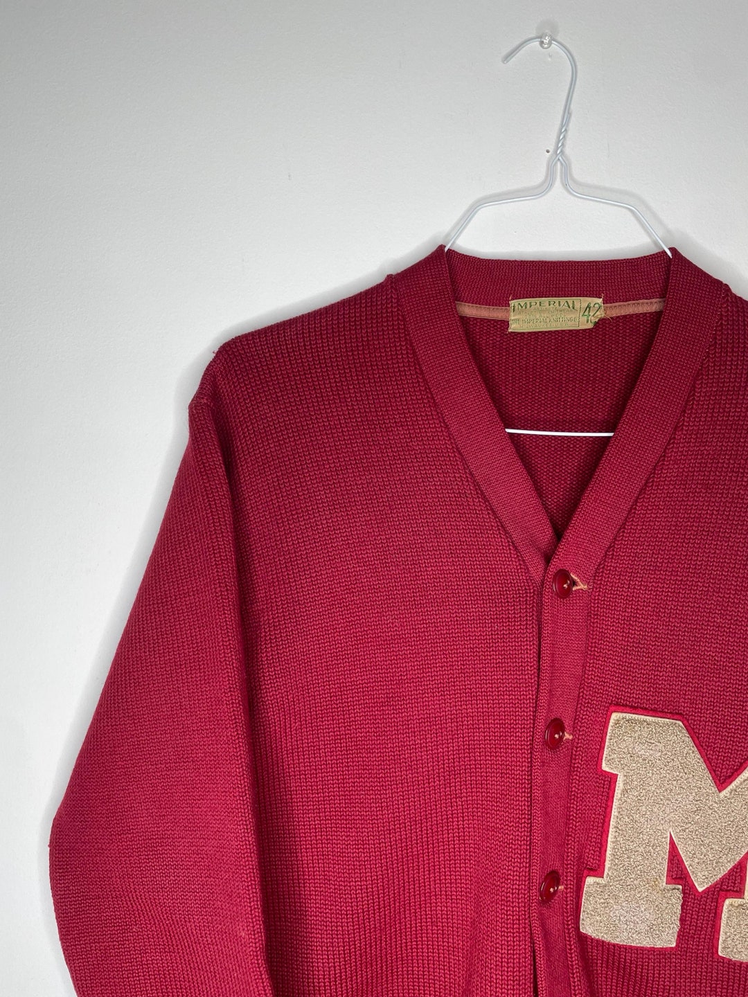 Vintage Maroon M Letterman Wool Cardigan Sweater | Fits up to L - Etsy