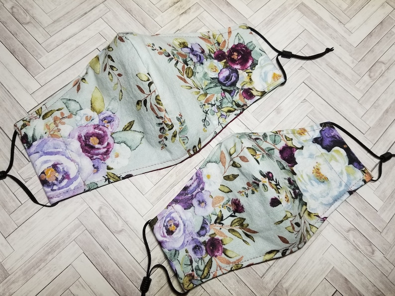 Ensemble adulte et enfant - Floral menthe - Masque facial réutilisable ...