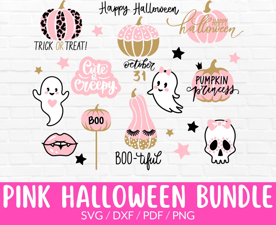 Pink Halloween Svg Bundle, Ghost Quotes Clipart, Pumpkin Png, Lashes ...