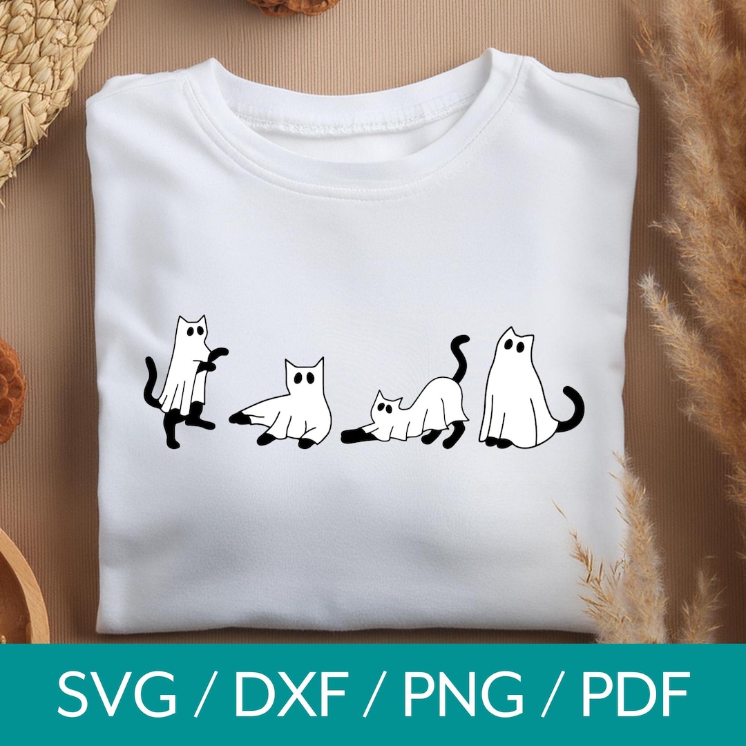 Ghosts With Cat Png, Cute Halloween Ghosts Svg, Cat Lover Ghost Dxf ...