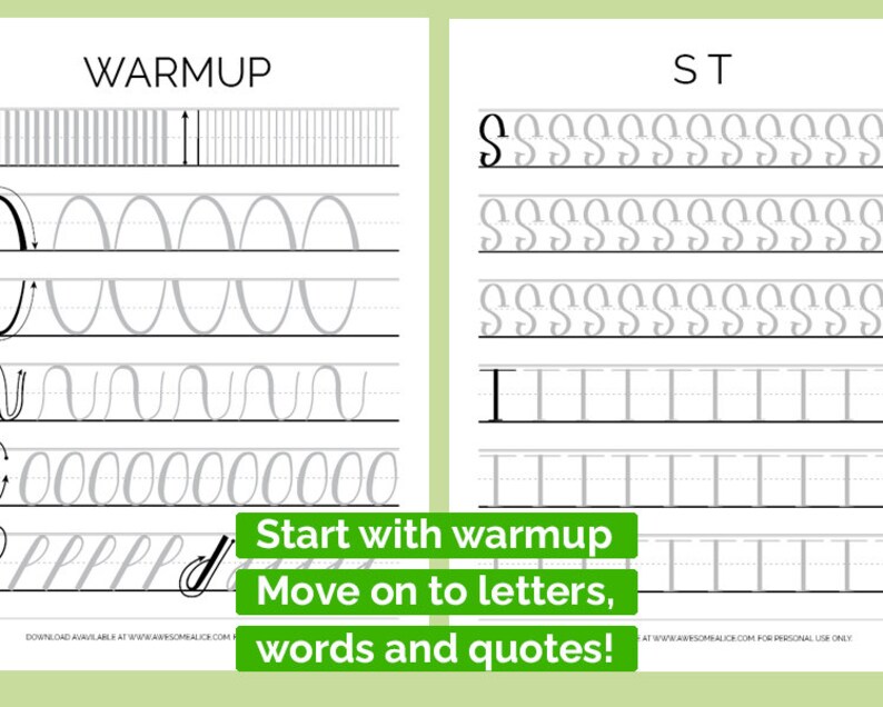 Brush Lettering Printable Handlettering Worksheets Hand - Etsy