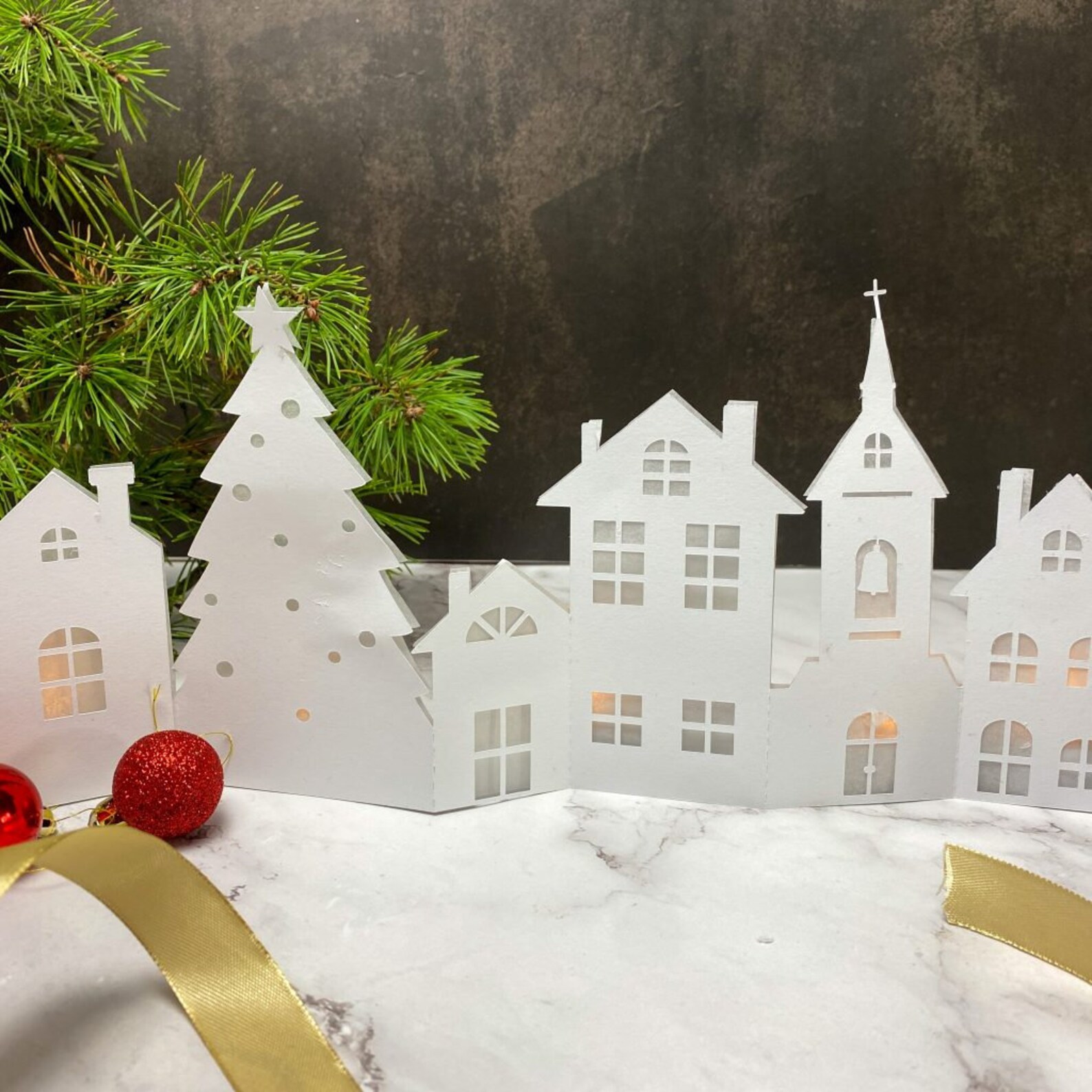 Christmas Village Svg Paper Winter Display With Lights Svg - Etsy