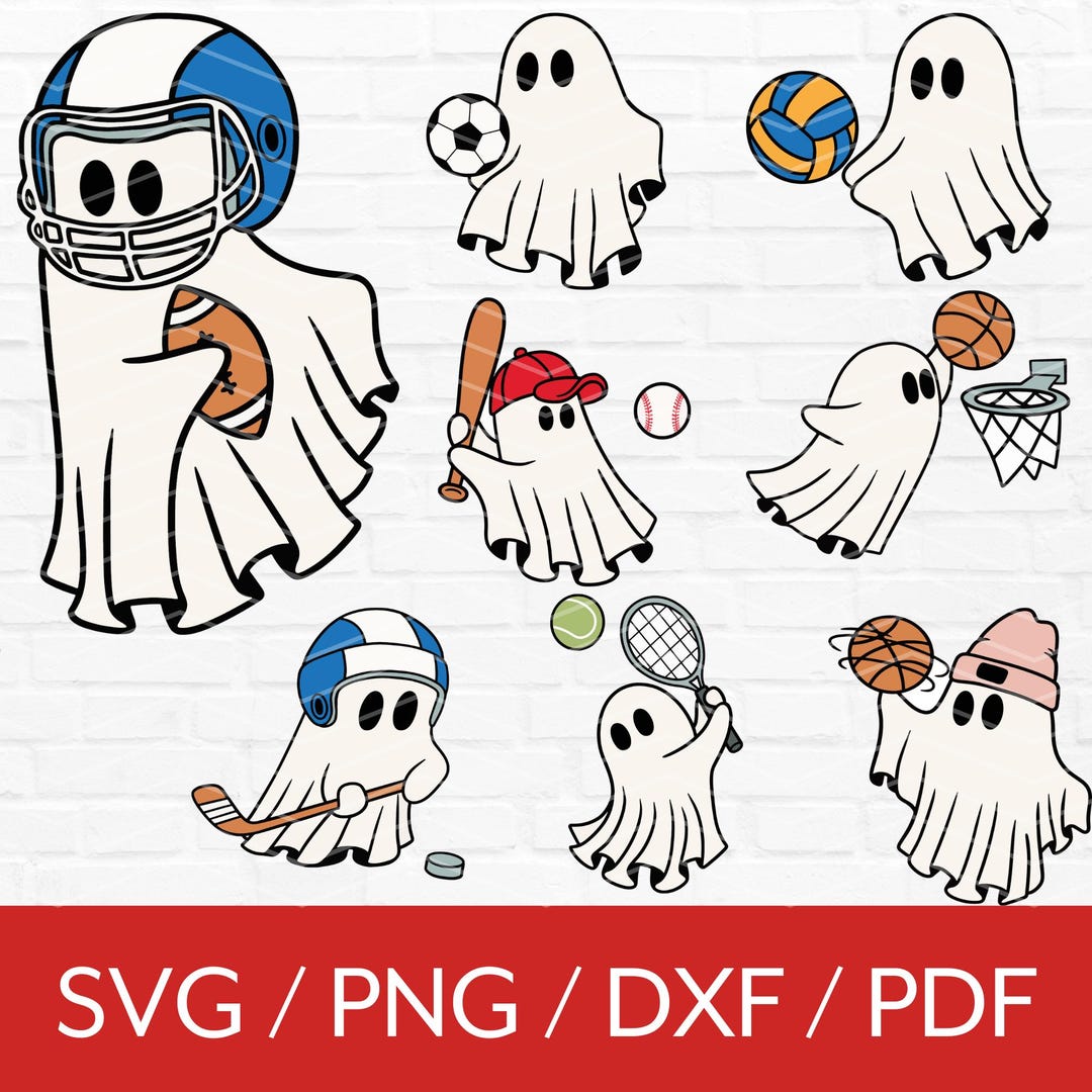Cute Sport Ghost SVG Bundle, Ghost American Football Halloween, Ghost ...