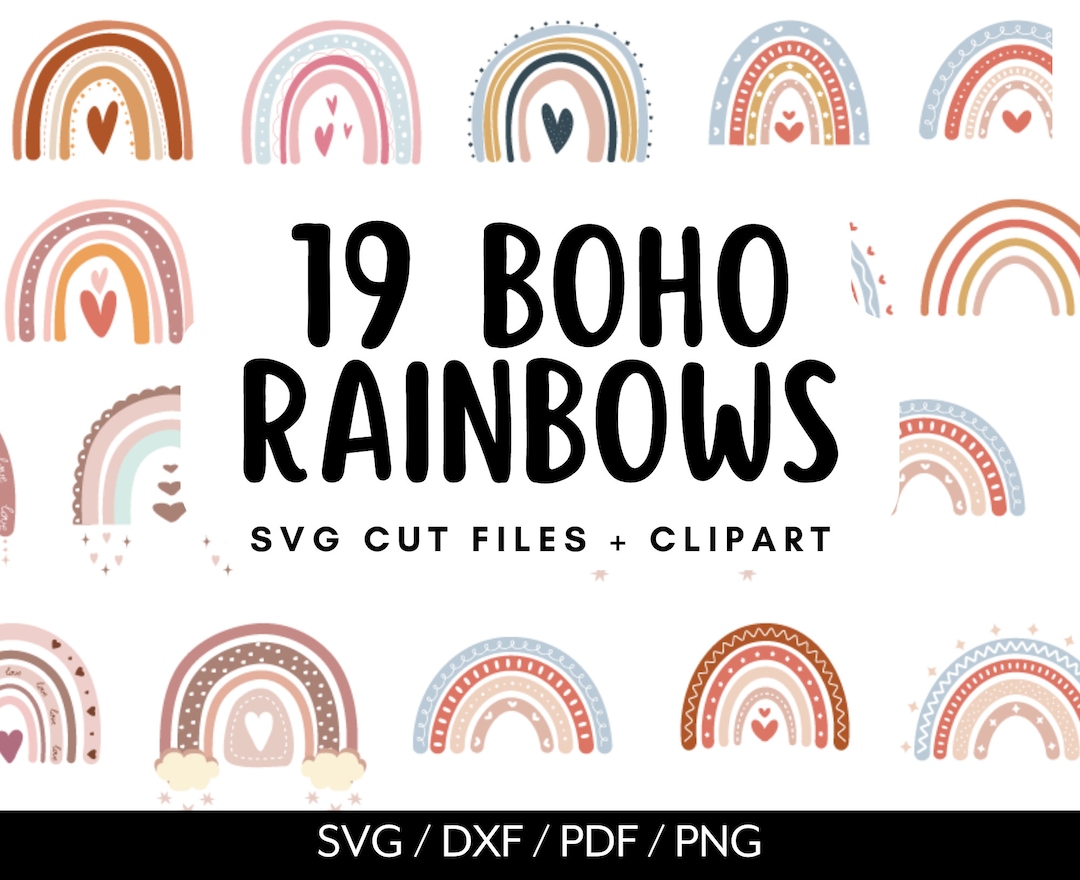 Rainbow Svg Bundle, Cute Rainbow Clipart, Boho Rainbow Png, Pastel ...