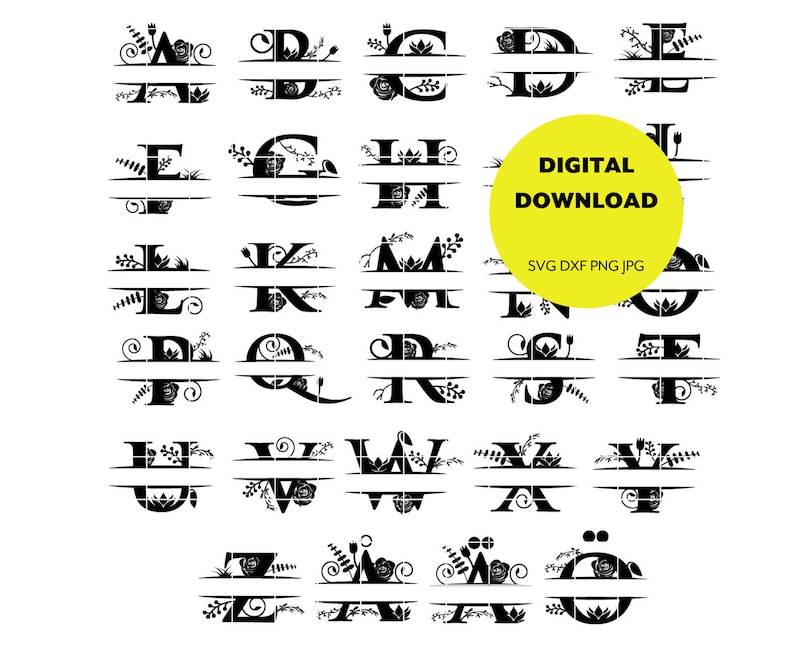 Split Monogram A-Z Instant Download, Svg, Pdf, Dxf, Laser, Cut File ...