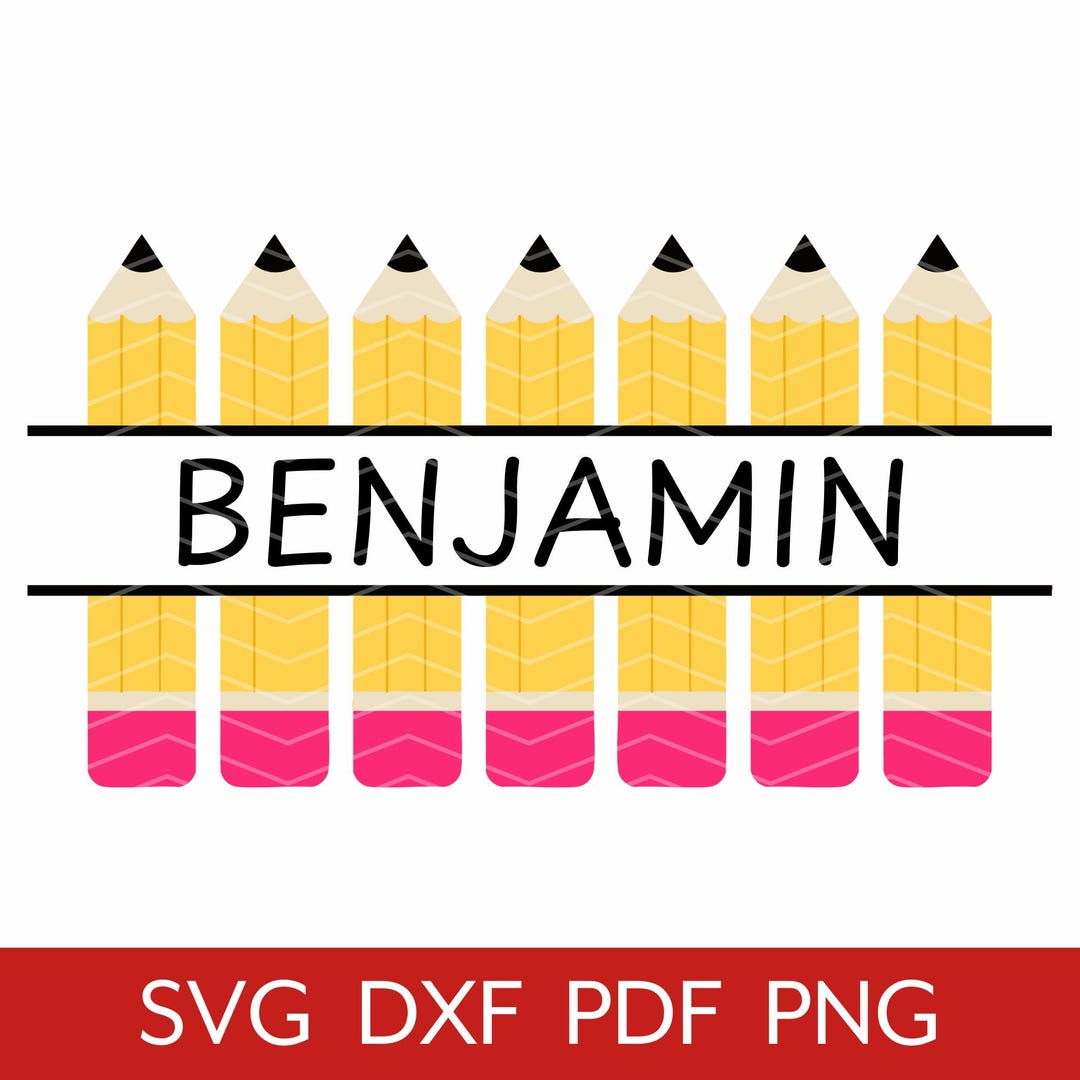 Split Pencil Monogram SVG, Pencil Name Label Frame Cut File, Teacher ...