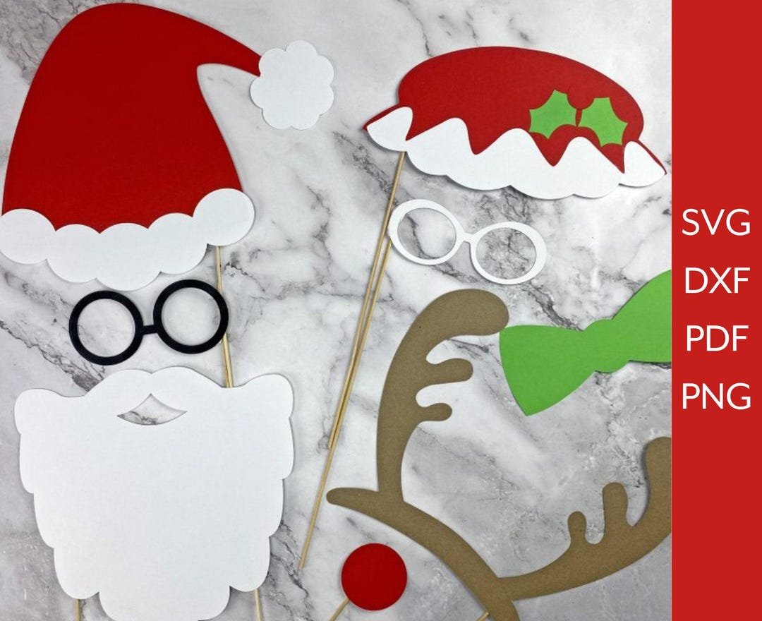 Christmas Photobooth Props SVG, Beard, Santa Hat, Reindeer Antlers, Mrs ...
