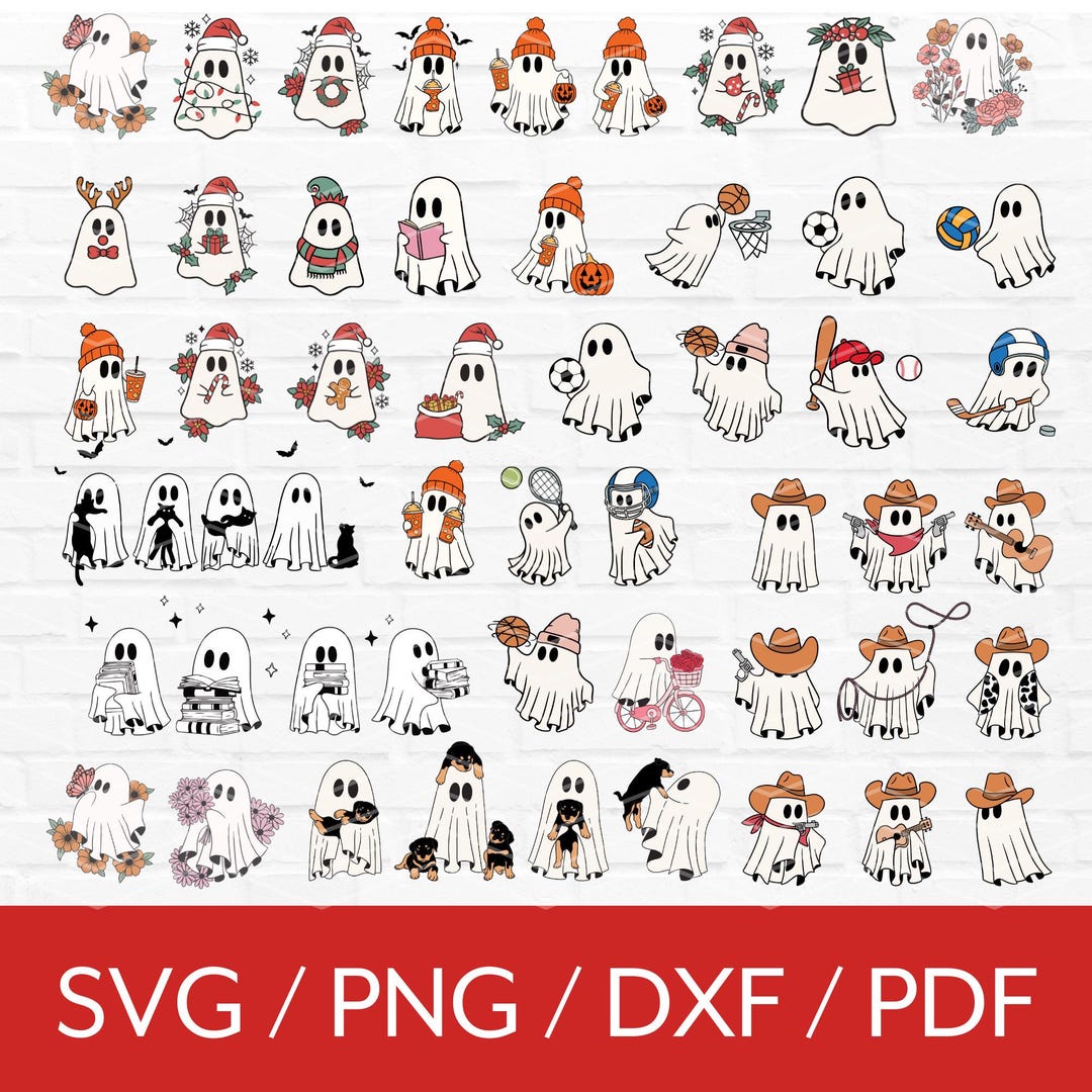 Halloween Ghost Svg Bundle, Cute Halloween Christmas Ghosts Png, Retro ...