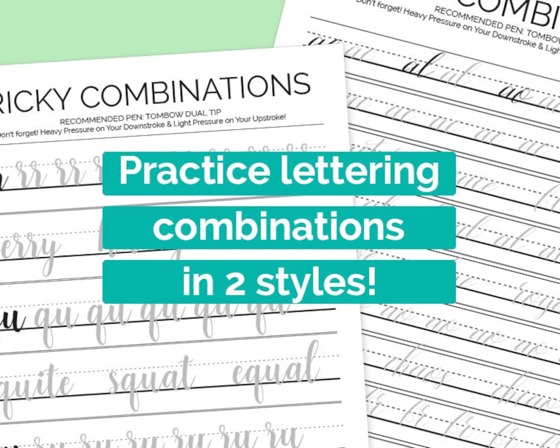 Tricky Lettering Combinations Practice Sheets Brush | Etsy