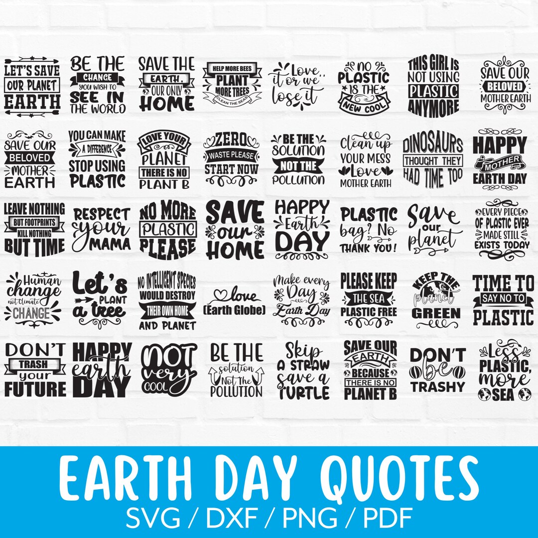 Earth Day Svg Bundle, Quotes Clipart, No Plastic Shirt Png, Earth Day ...