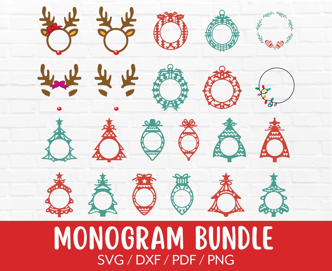 Monogram SVG Bundle, Monogram Designs, Christmas Wreath Svg, Reindeer ...