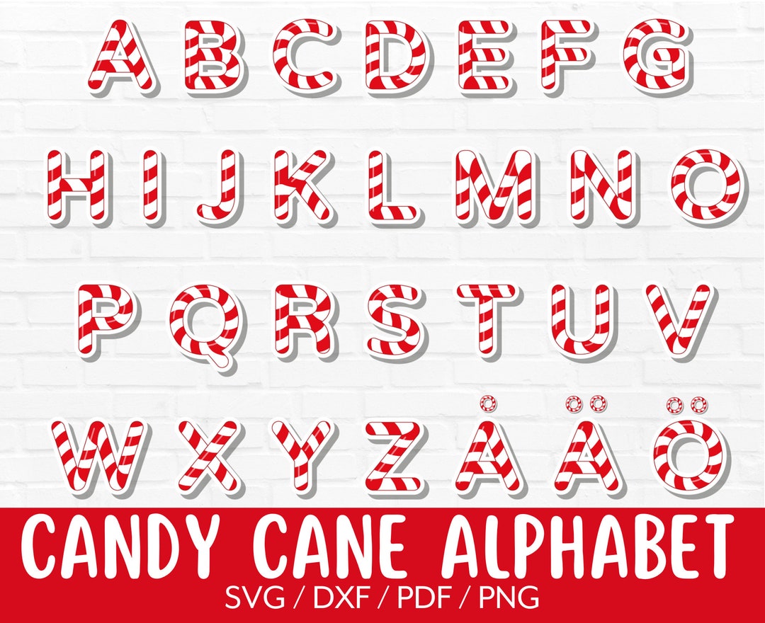 Christmas Candy Cane Alphabet SVG, Christmas Font Monogram Svg, 29 ...