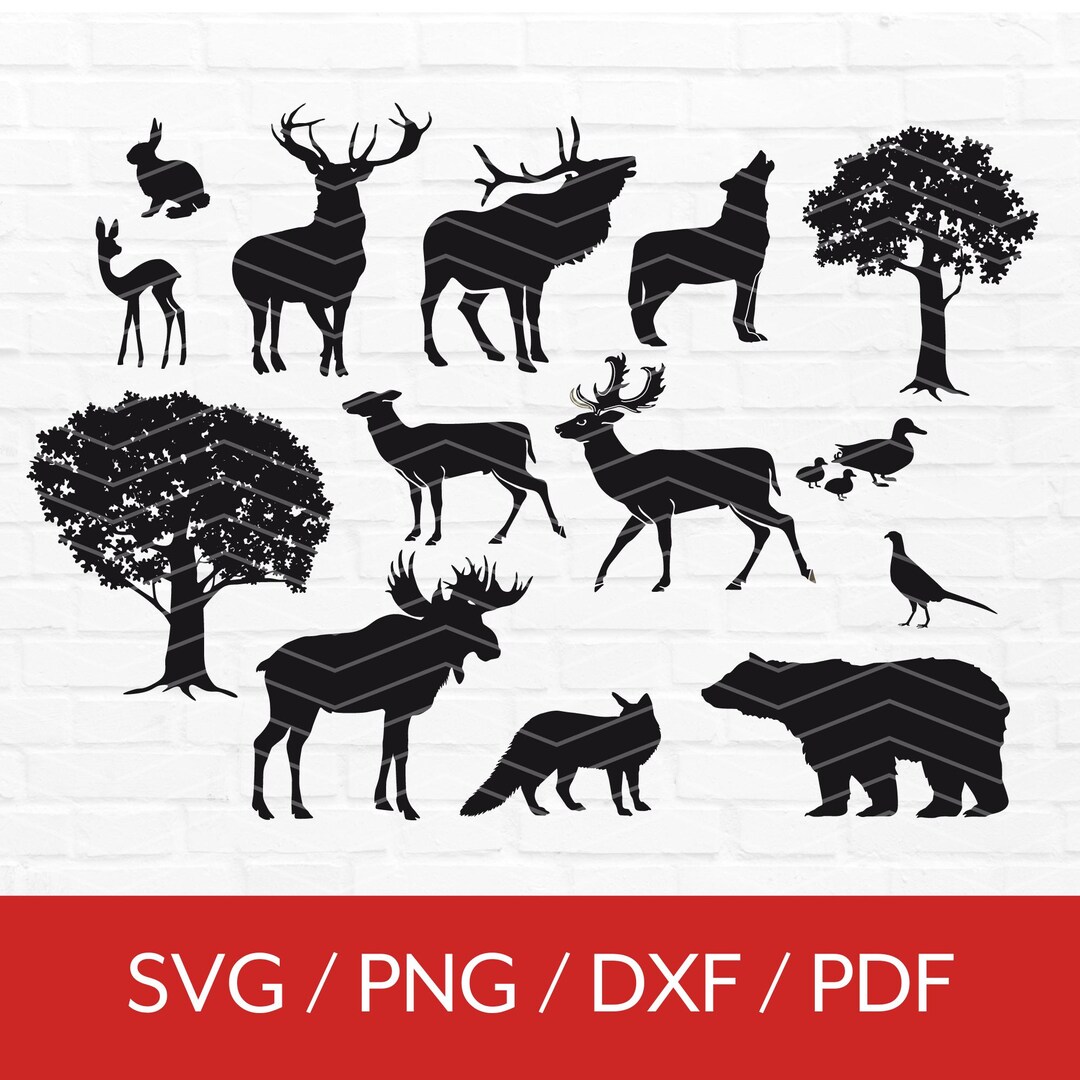 Woodland Animals Silhouettes SVG, Forest Animal Png Bundle, Woodland ...