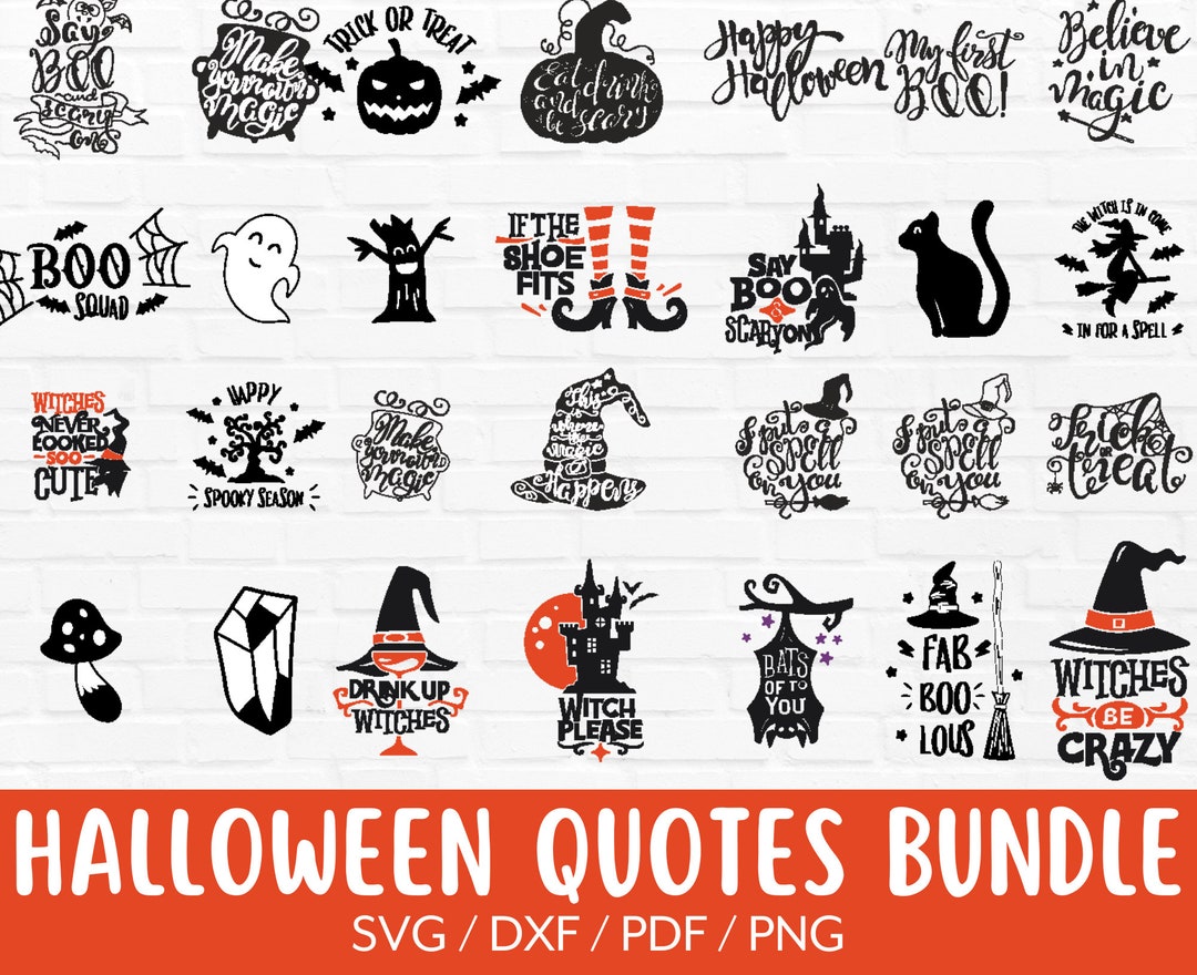 Halloween Svg Bundle, Ghost Quotes Clipart, Pumpkin Png, Witch Vector ...