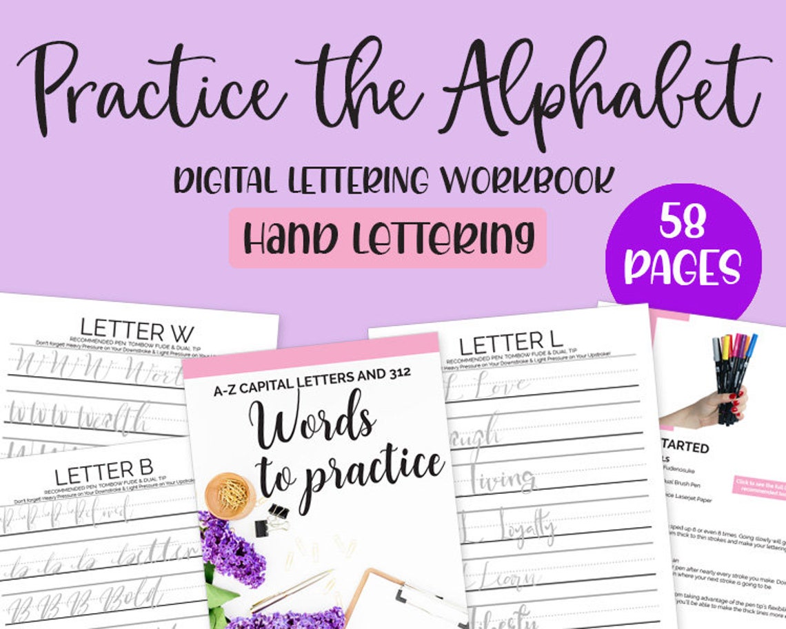Alphabet Hand Lettering Practice Sheets Brush Lettering - Etsy
