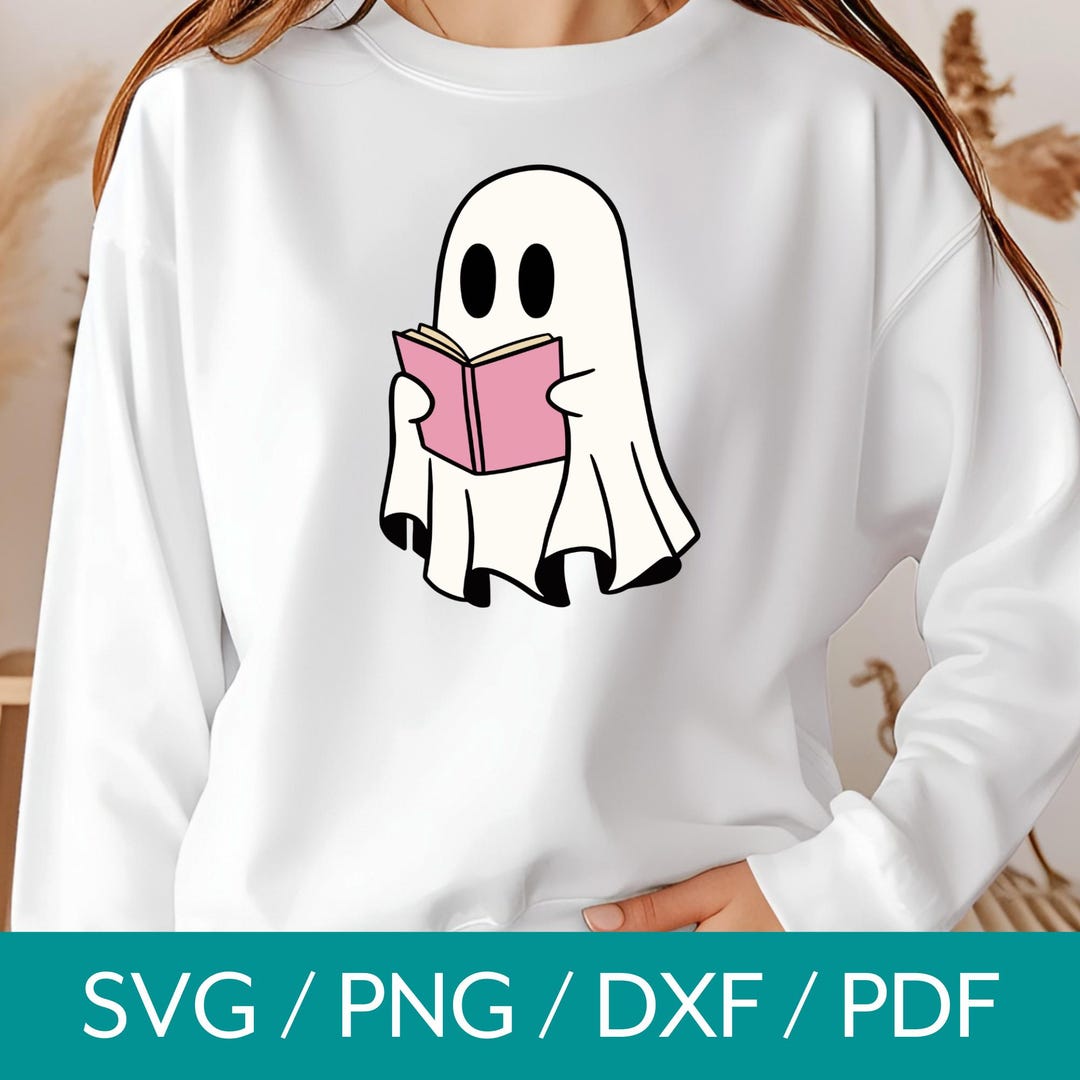 Cute Ghost Book SVG, Ghost Reading Book SVG, Cute Ghost Clipart ...