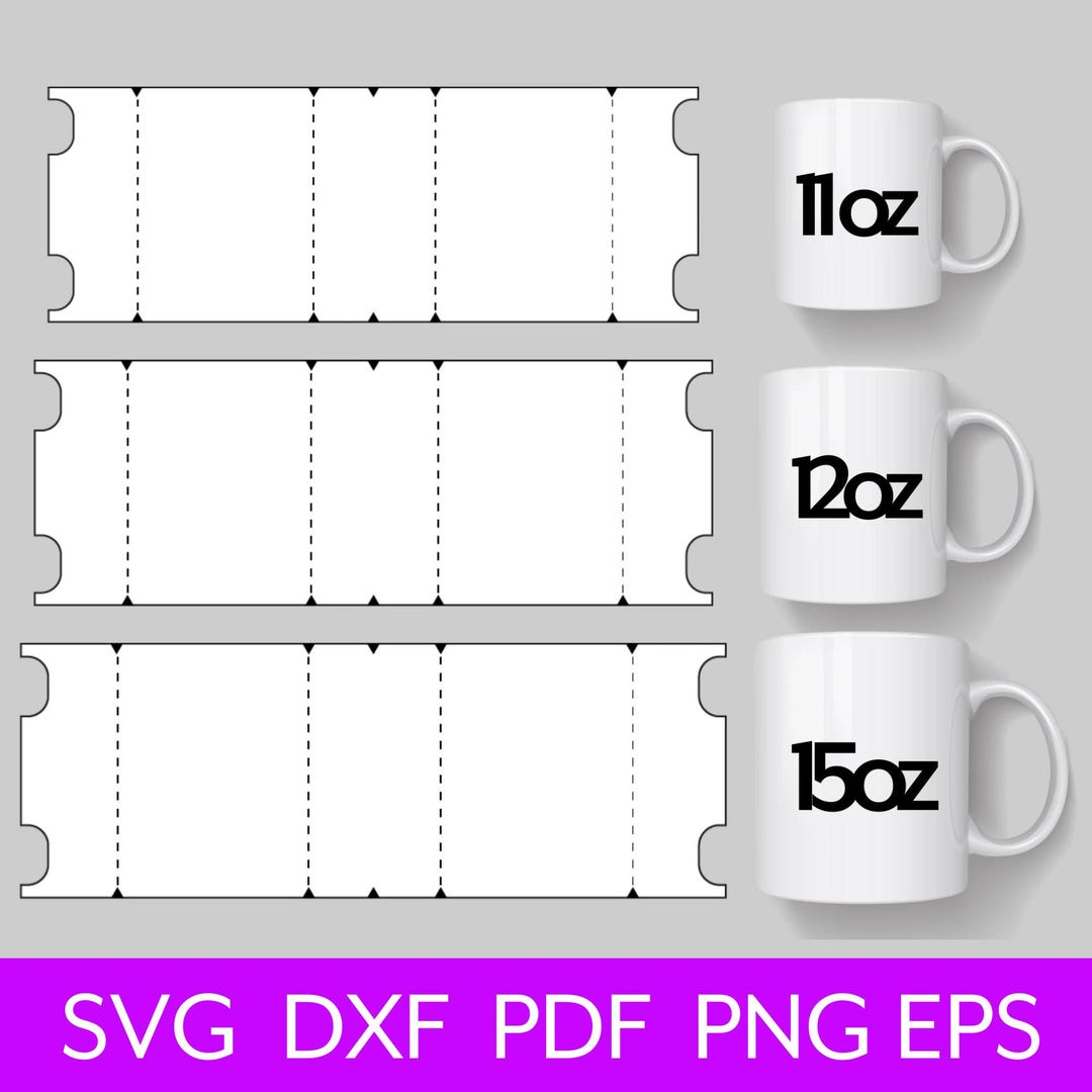 11, 12, 15 Oz Sublimation Mug Template, Mug Template, Full Wrap Mug ...