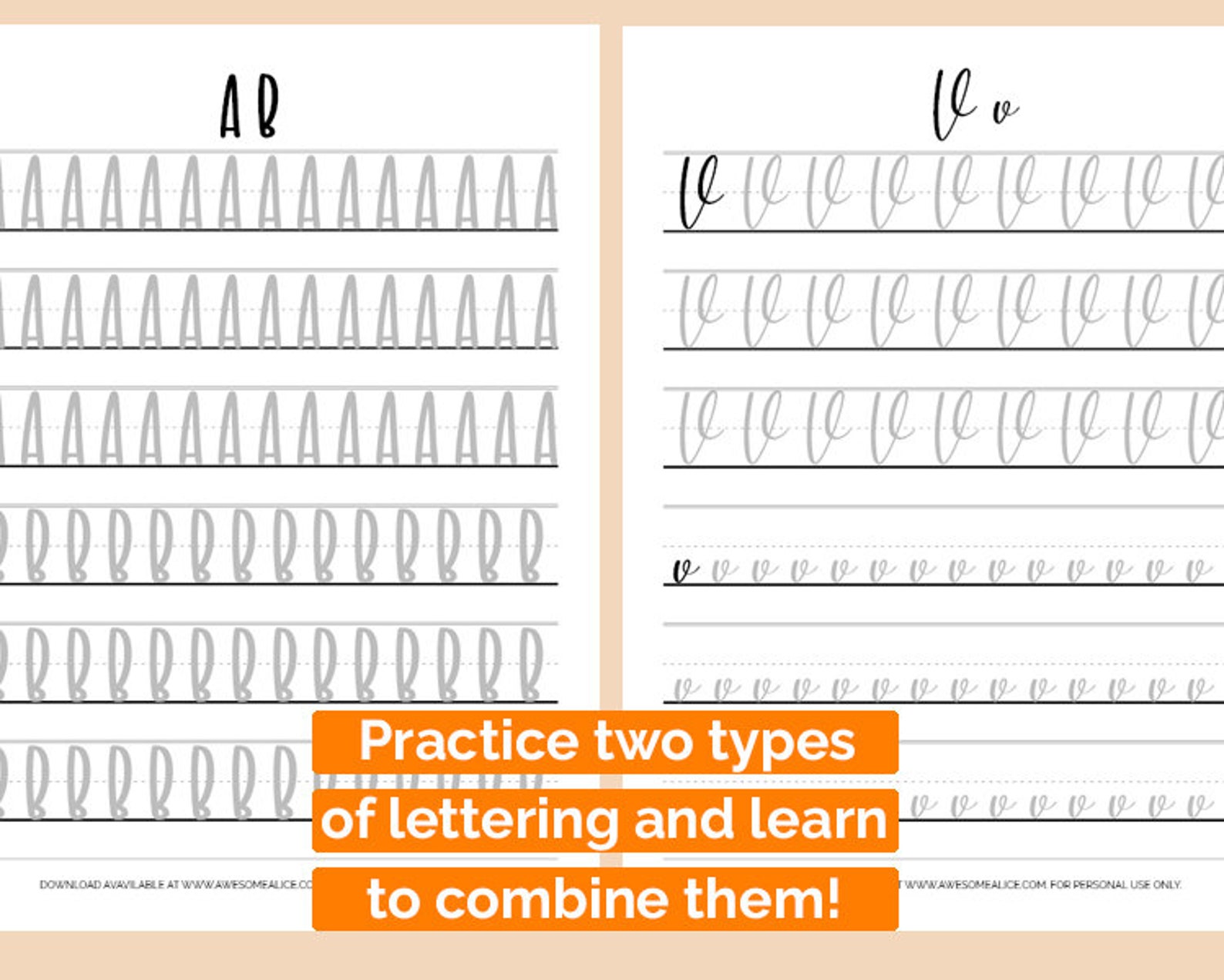 Brush Lettering Printable Handlettering Worksheets Hand - Etsy