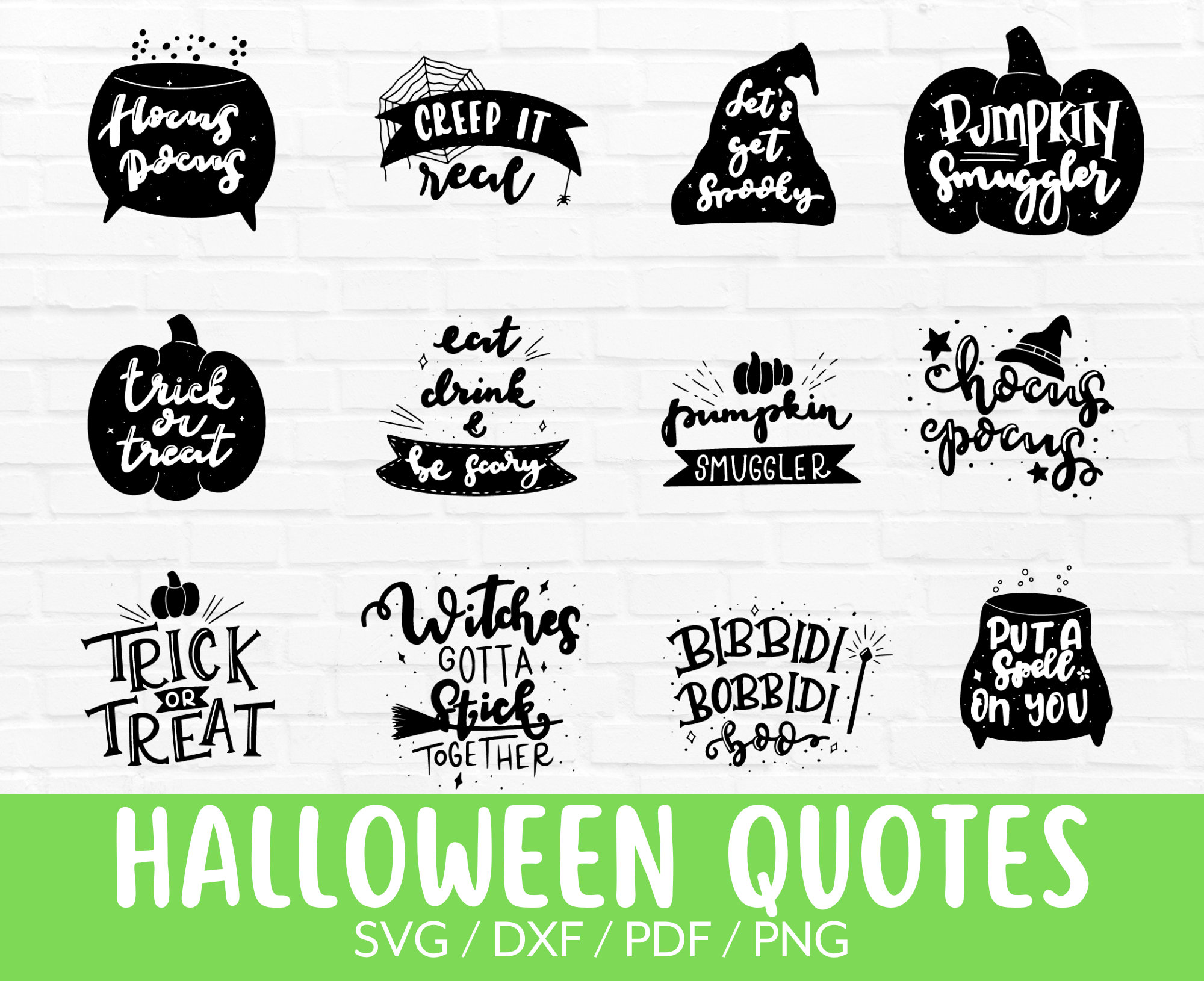 Halloween Svg Bundle, Ghost Quotes Clipart, Pumpkin Png, Witch Vector ...