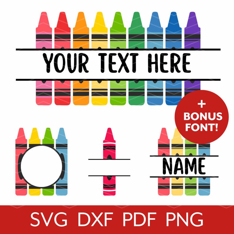 Crayon Split SVG Bundle, School Supplies Name Label Frame Cut File ...