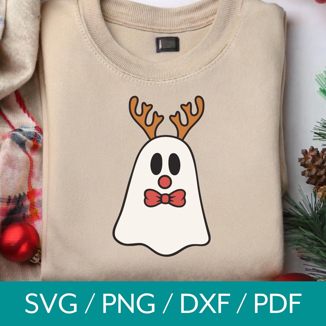 Christmas Ghost SVG, Cute Christmas Reindeer Ghost PNG, Cute Christmas ...