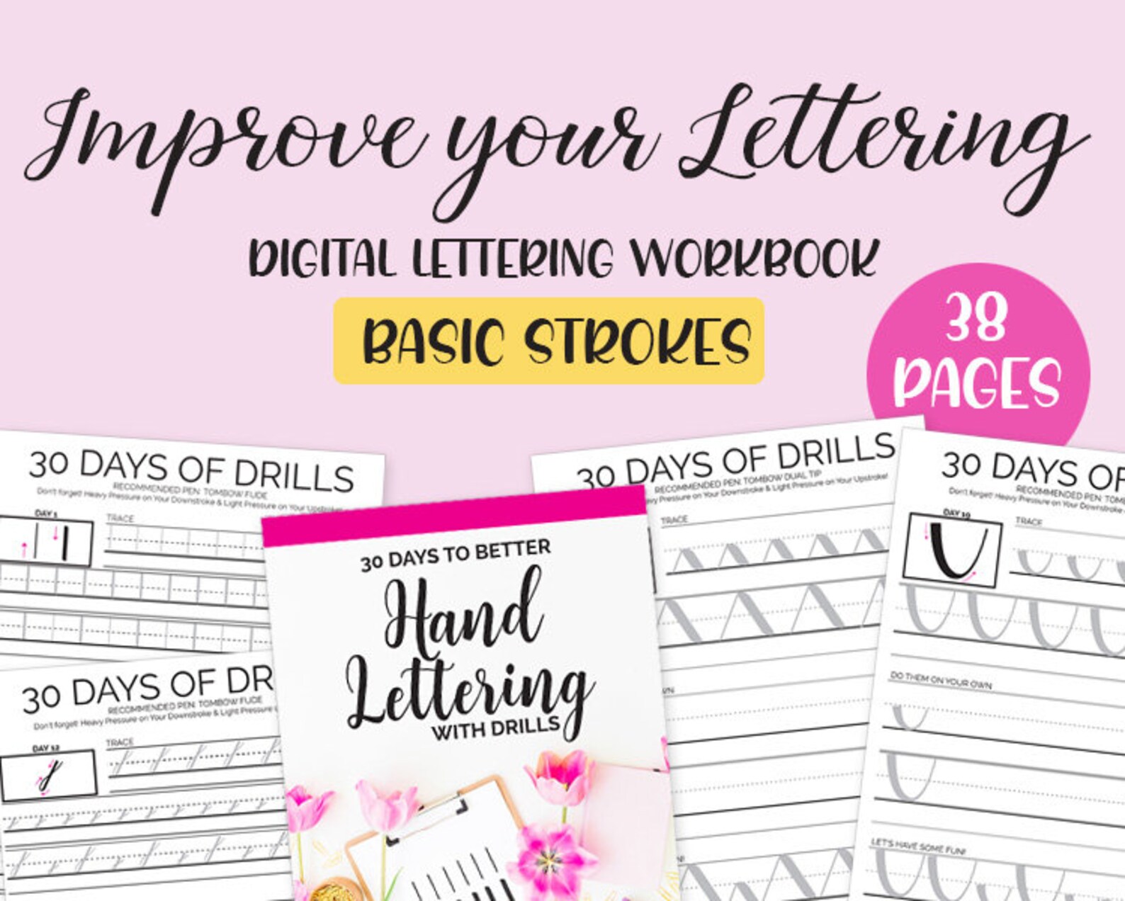 Hand Lettering Bundle Learn Brush Lettering Modern | Etsy