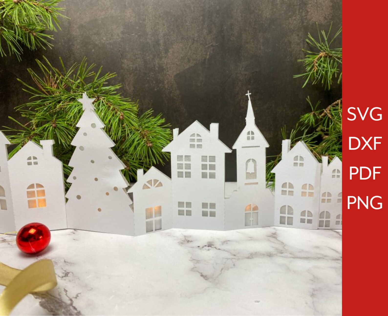 Christmas Village Svg Paper Winter Display With Lights Svg - Etsy