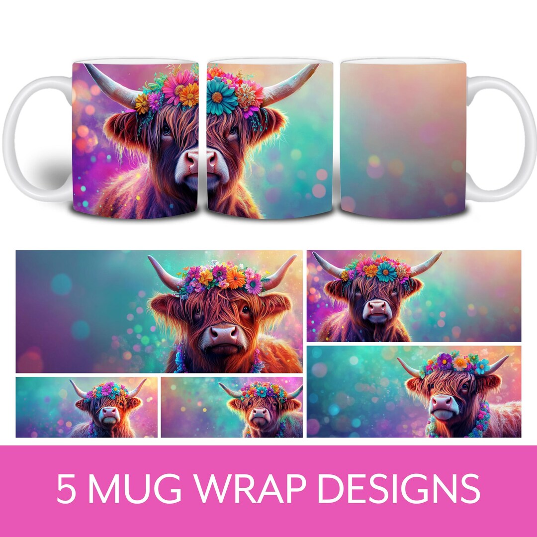 Highland Cow Mug Wrap Bundle, Cute Cow Design, 11, 12 & 15oz Mug ...