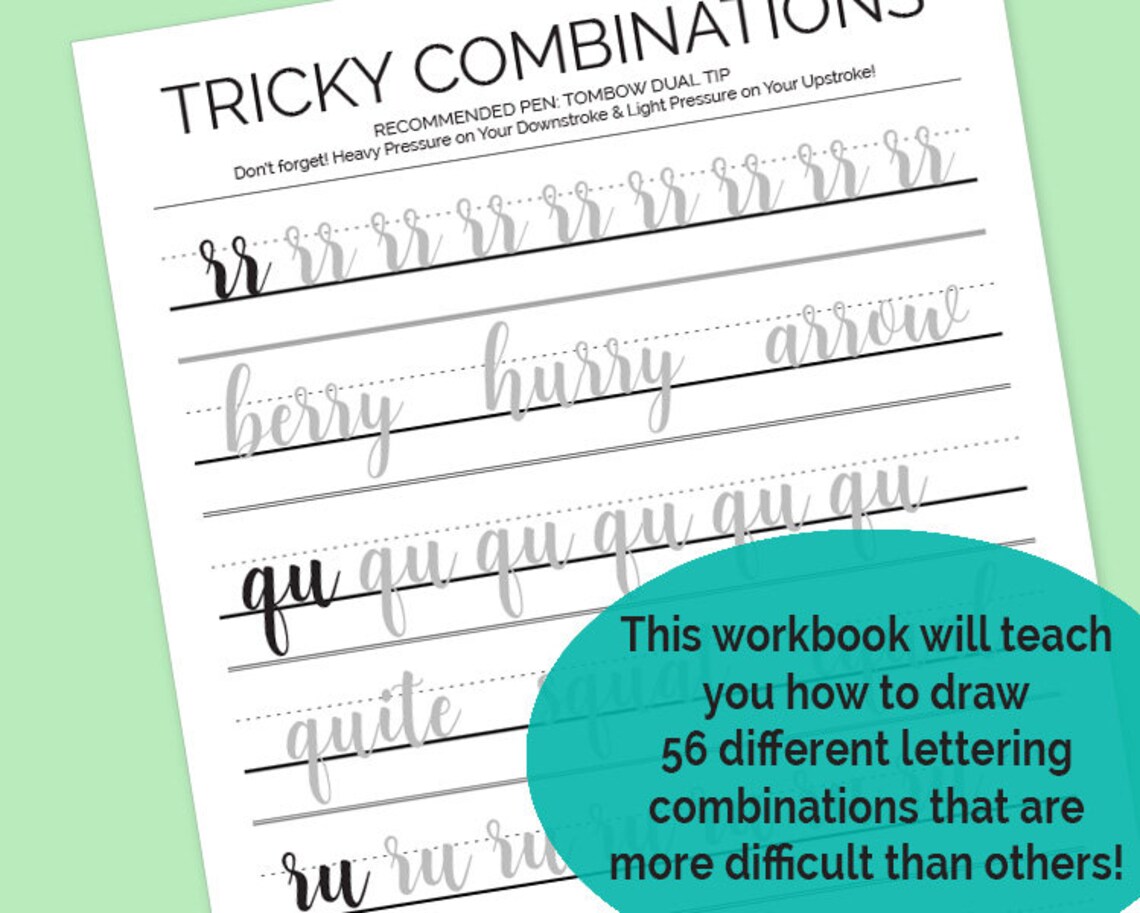 Tricky Lettering Combinations Practice Sheets Brush | Etsy