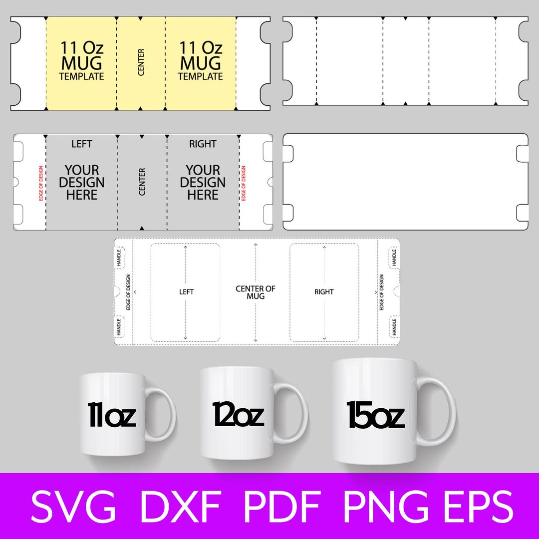 11, 12, 15 Oz Mug Template Bundle, Sublimation Mug Template, Full Wrap ...